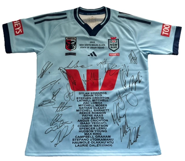 NSW BLUES FULLY Signed 2025 State Of Origin Jersey (Cleary, Moses, Yeo ...