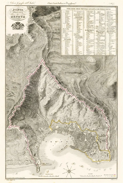 ANTIQUE MAP &PIANTA della Città di Genova" (Genoa-Italy) Zuccagni ...