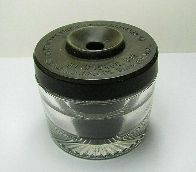 GLASS INKWELL BAKELITE by SENGBUSCH SELF-CLOSING INKSTAND Co.Milwaukee ...