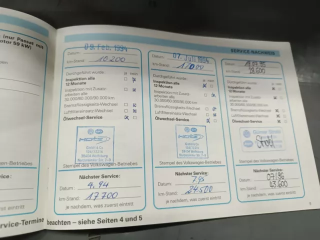 ORIGINAL VW SERVICEPLAN Serviceheft Golf 3 III 1H Deutsch von 7/92 EUR ...