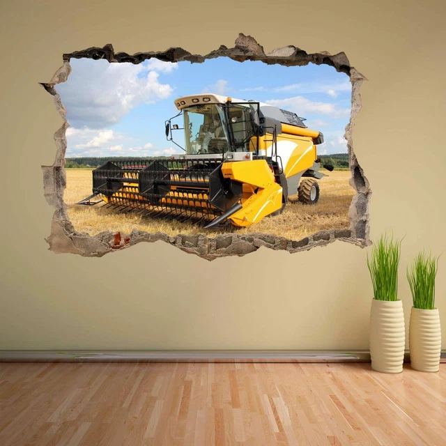 COMBINE HARVESTER FARM Machinery Crops Field 3D Wall Sticker Mural ...