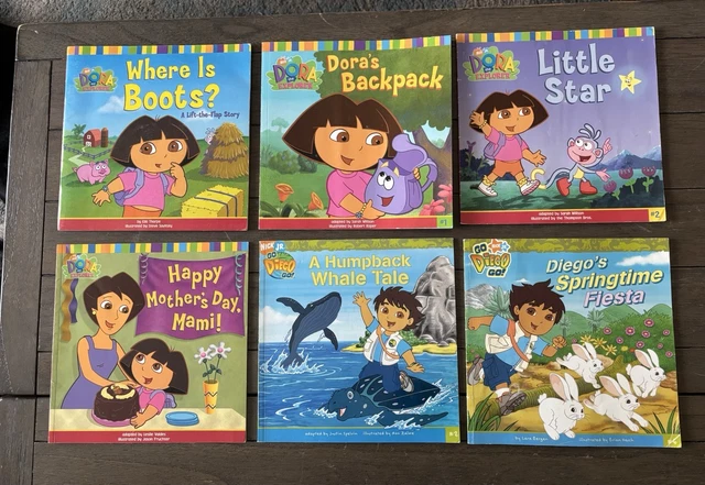 LOT OF 6 Dora The Explorer Boots Backpack Diego Books Nick Jr Softcover ...