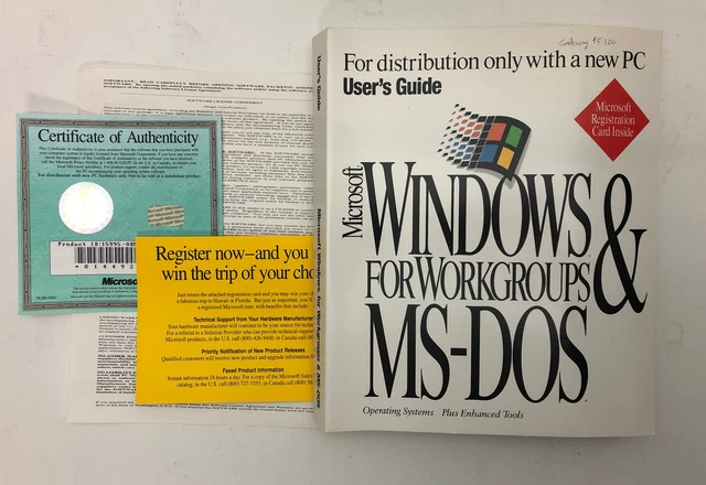 MICROSOFT WINDOWS & MS-DOS for Workgroups Manual Only 1994 Version 6.22 ...