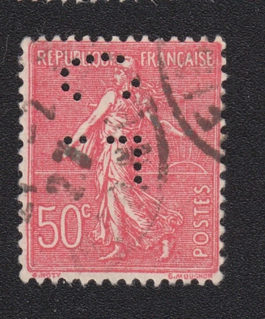 TIMBRE PERFORÉ CL 1924-32 France Semeuse 50c rouge n° 199f Y&T oblitéré ...