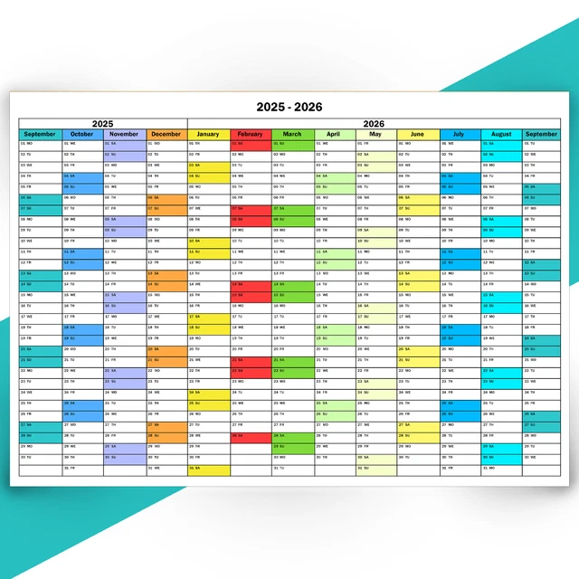 2025-2026 MID-YEAR WALL Planner Calendar Academic Home Office 12 Months ...