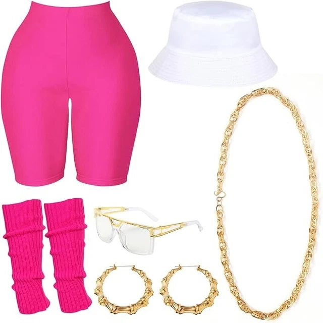 80S/90S OUTFIT BUCKET Hat Gold Chain Bamboo Earrings Rapper glasses ...