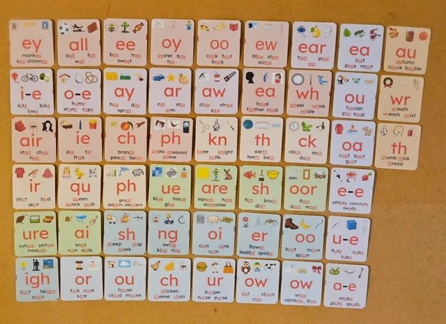 51 PHONICS FLASH Cards With Key Ring - Pictures Sounds Words £4.38 ...