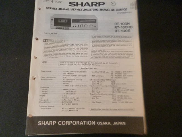 ORIGINAL SERVICE MANUAL Schaltplan Sharp QT-77HW/HR/HB/EW/ER EUR 11,90 ...