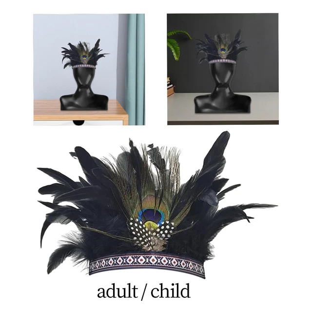 FEATHER HEADDRESS KIDS Bohemian American Chief Indian Native Hat for ...
