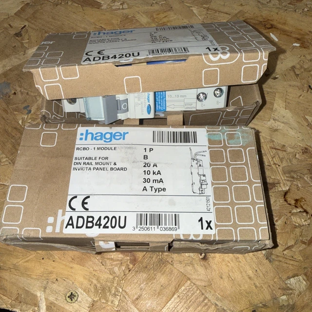 HAGER ADB420U RCBO x2 20a 10ka £21.50 - PicClick UK