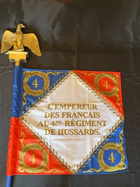 NAPOLÉON 1ER EMPIRE drapeau du 4 me régiment de hussards 1 face. Repro ...