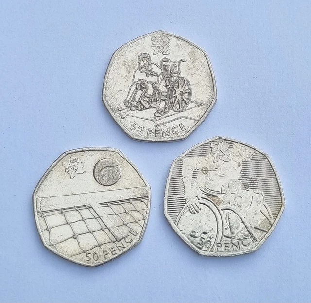 2011 OLYMPIC 50P Coins X3. Tennis, Wheelchair Rugby, Boccia £3.00 ...