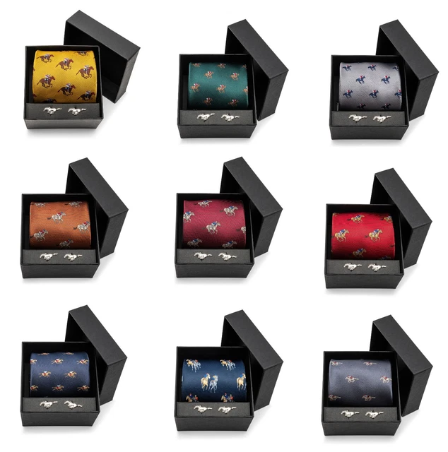 SMART BOXED HORSE &Jockey Racing Tie & Silver Cufflink sets - choice of ...