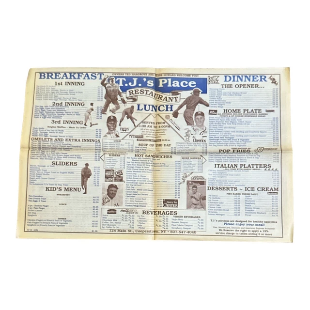 TJS PLACE RESTAURANT Menu Cooperstown New York 1998 Vintage $15.99 ...