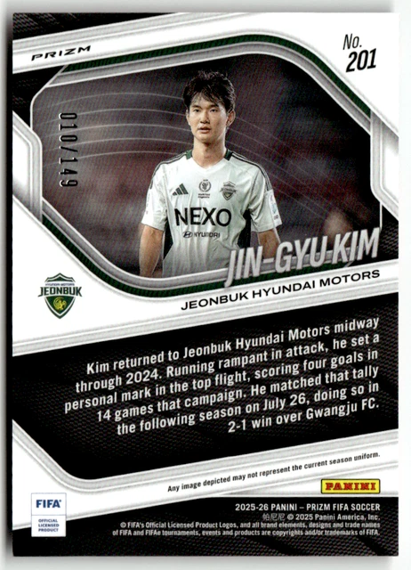PANINI PRIZM FIFA 2025-26 Tarjeta No. 201 Jin-Gyu Kim Red Prizm 10/149 ...