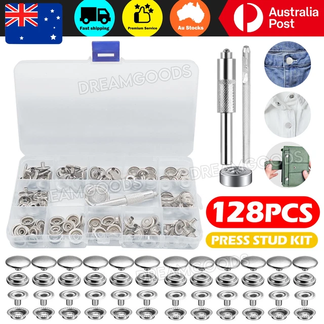 128X STAINLESS STEEL Snap Fastener Press Stud Cap Button Kit Marine ...