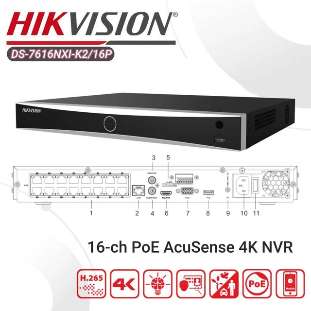 HIKVISION DS-7616NXI-K2/16P 16CH 16 PoE NVR Registratore video di rete NVR EUR 393,52 - PicClick IT