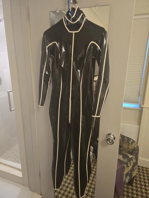 LIBIDEX SMALL S latex rubber Black white catsuit $275.00 - PicClick