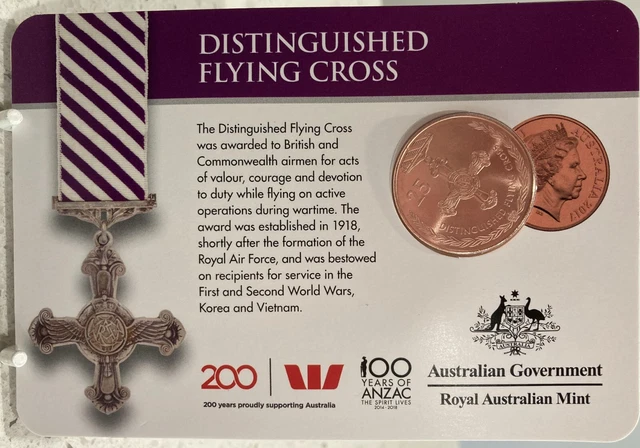 ROYAL AUSTRALIAN MINT Distinguished Flying Cross Medal Card 25 cent ...