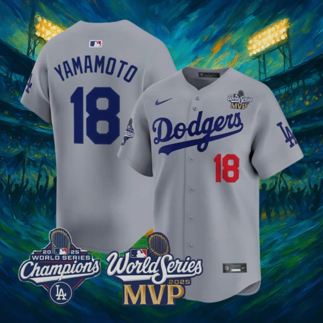 YOSHINOBU YAMAMOTO DODGERS World Series Champions Gray MVP Jersey "All ...