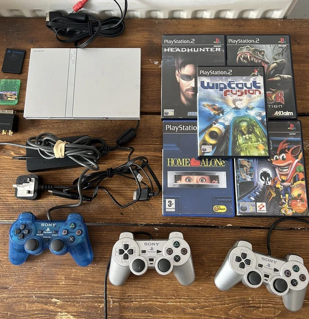 RETRO SONY PLAYSTATION 2 PS2 Slim Sliver Console & 5 Games 3 Controller ...