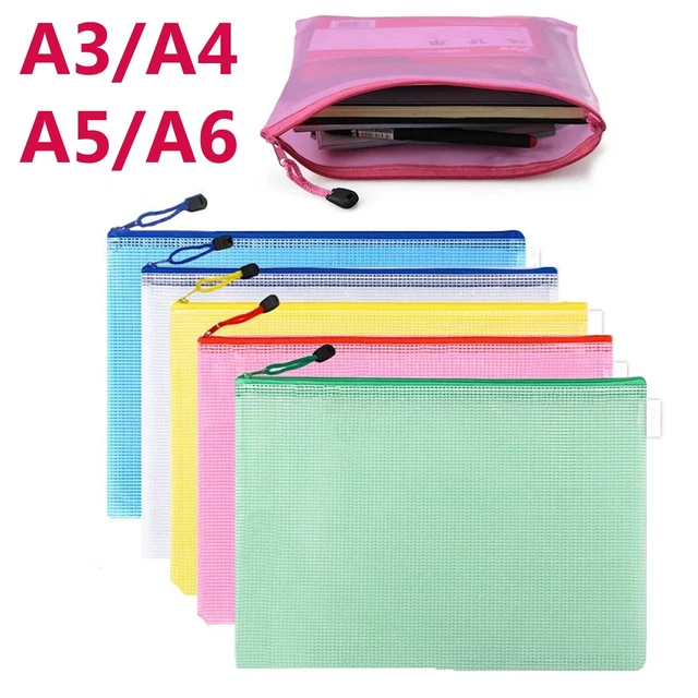 A3/A4/A5 PLASTIC ZIP File Bags Mesh Pocket Wallet Document Storage ...