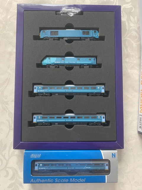 DAPOL N GAUGE Arriva Trains Wales Class 67 mk3 dvt set + extra buffet ...