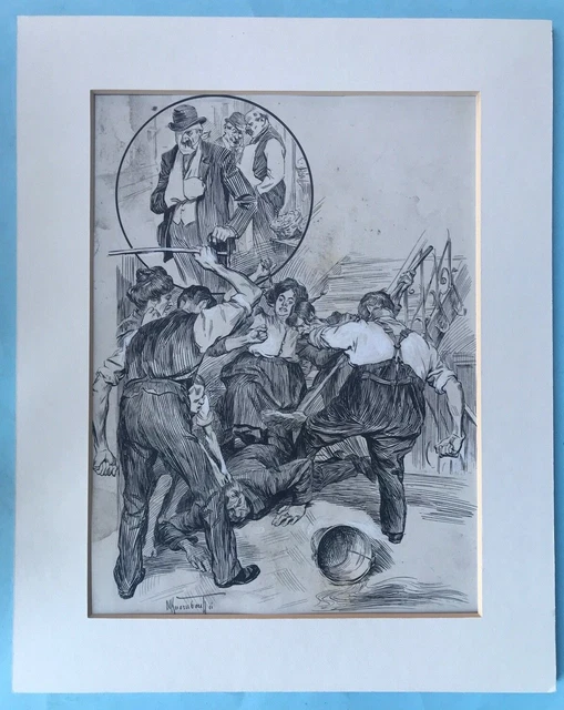 FEDERZEICHNUNG WIRTSHAUS RAUFEREI Karikatur Simplicissimus-Art Max ...