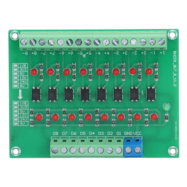 OPTICAL ISOLATION MODULE 24V to 5V 8 Channel Optocoupler PLC Signal ...