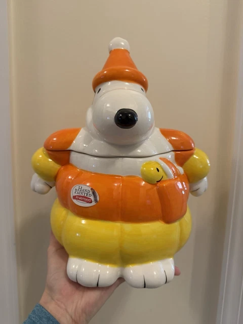 PEANUTS SNOOPY WOODSTOCK Halloween Candy Corn Puffer Jacket Cookie Jar ...