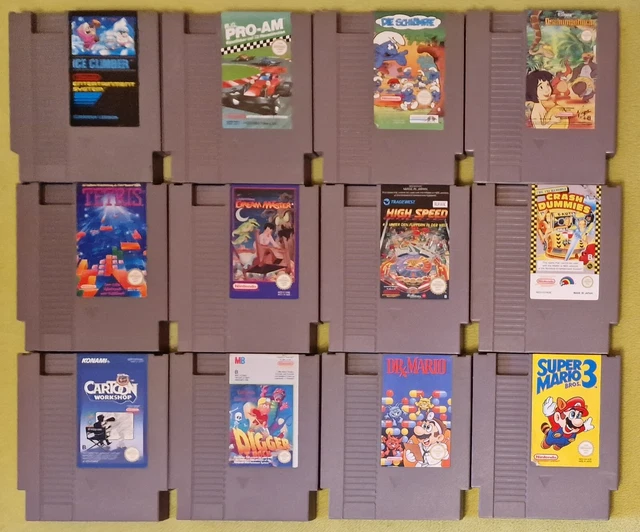 12 NINTENDO NES Spielmodule, Super Mario Bros. 3, Dschungelbuch, Tetris ...
