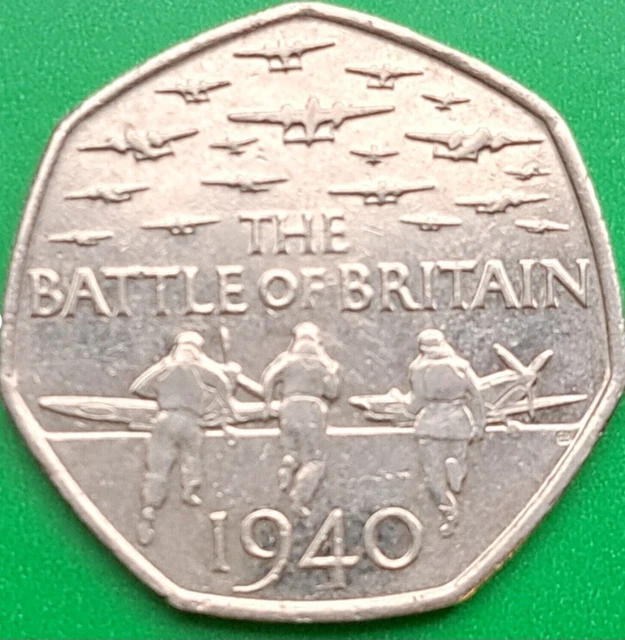 2015 50P COIN Battle Of Britain 1940 Spitfire Bomber Fifty Pence coin ...