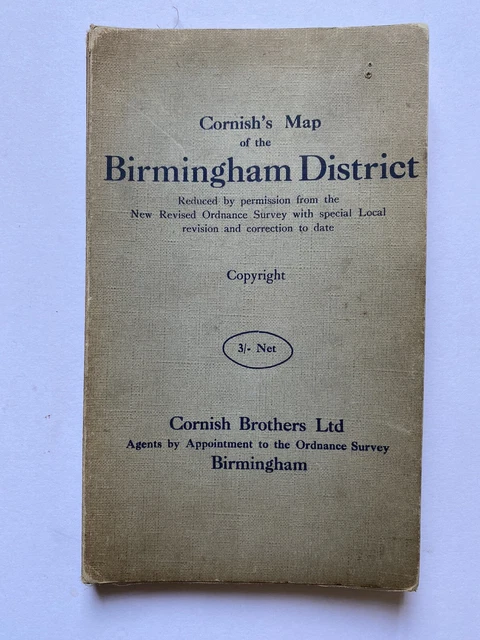 VINTAGE LARGE CORNISH’S Map Of The Birmingham District OS 1920s Linen ...