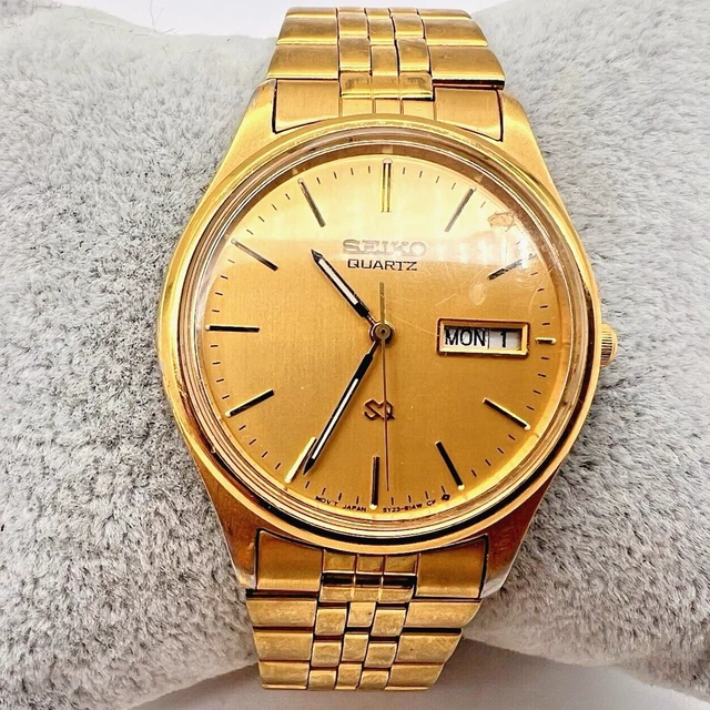 VINTAGE SEIKO SQ Mens Gold-Tone Stainless Steel Quartz Daydate Round Watch £31.43 - PicClick UK