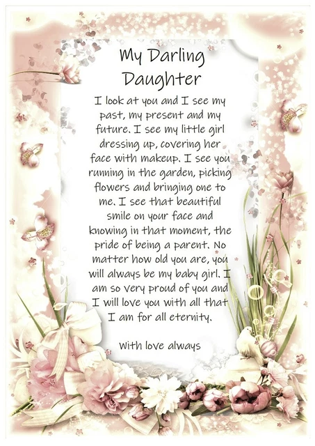 'MY DARLING DAUGHTER' Poem Inspirational Love A4 Large Print Keepsake £ ...