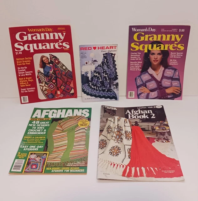 LOT OF 5 Vintage 1970/80's Woman's Day Granny Squares + Other Afgan ...