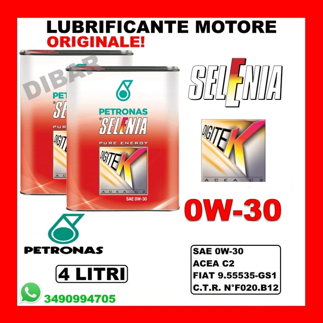 SELENIA DIGITEK OIL P.E. 0W30 Fiat 500 1.2 8V LPG KW51 HP69 FROM 2019 4 ...