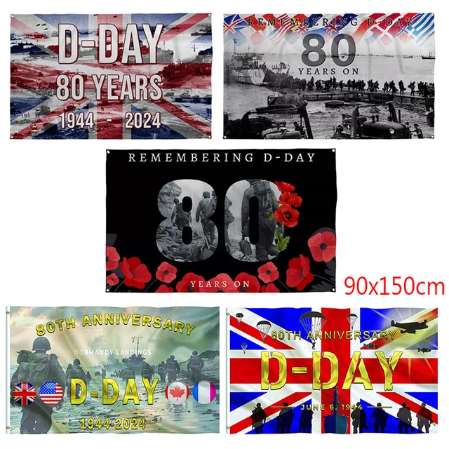 D DAY 80TH Anniversary Flag Banner Decorations Normandie 5ft 3ft UK ...