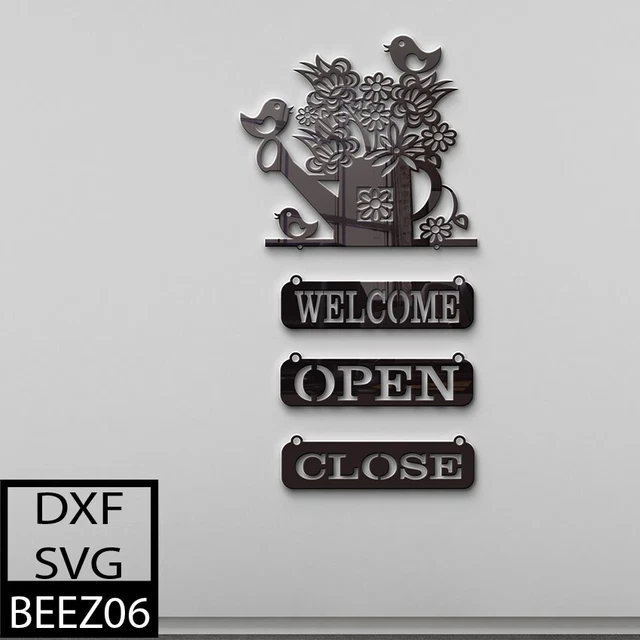 WELCOME OPEN CLOSE Dxf Laser cut file for Glowforge Cricut cnc design £ ...