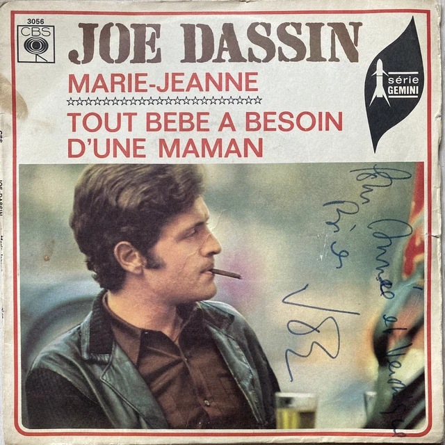 AUTOGRAPHE SIGNÉ DÉDICACE Joe DASSIN 45t Marie Jeanne 1967 EUR 25,00 ...