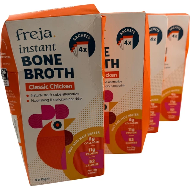 FREJA INSTANT BONE Broth 4x15g 4 Pack Classic Chicken Exp 02/27 £26.99 ...