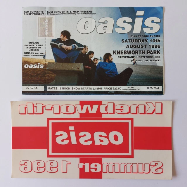 OASIS - RARE Unused Knebworth Ticket + Car Sticker (Saturday 10th AUG ...