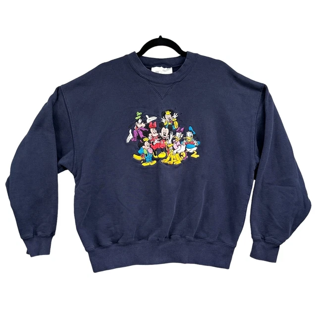 Vtg 90s Disney Store Mickey Mouse Sweatshirt Lg Blue Embroidered