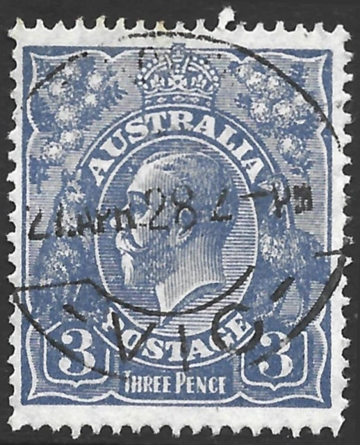 AUSTRALIA, 1924, SG#79, 3d Dull Ultramarine, KGV, Used #F14134 £0.99 ...