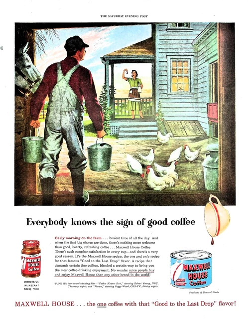 ORIGINAL 1950S MAXWELL House Coffee Ad: Everybody knows the sign... $13 ...
