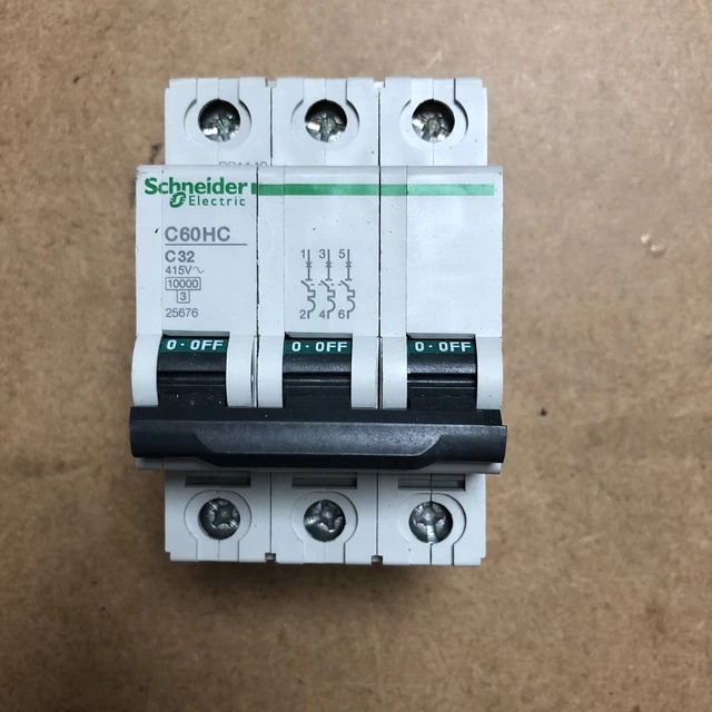 SCHNEIDER MCB 32 Amp Triple Pole 3 Phase Type C 32A C60HC C32 25676 New Unused £25.00 - PicClick UK
