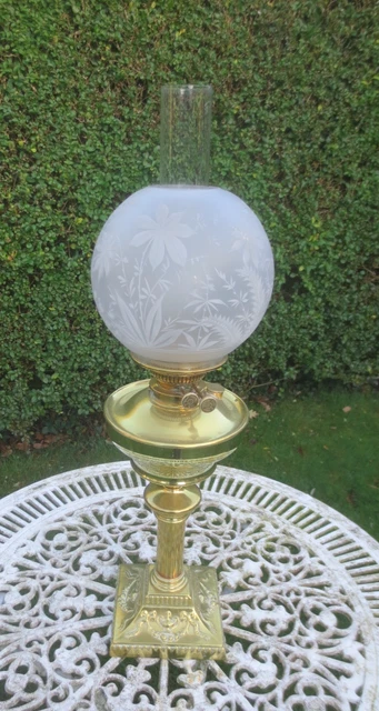 ANTIQUE DETAILED BRASS British Oil Lamp & Original Round Globe Oil Lamp ...