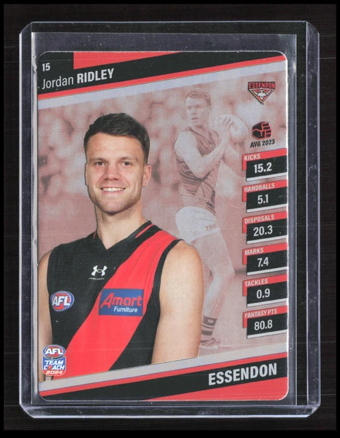 AFL 2024 TEAM Coach Silver Essendon Jordan Ridley 15 Football Sport CB ...