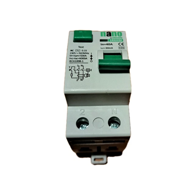 NANO ELECTRIC RCD 40 Amp 30mA 40A Double Pole RCCB Trip SR6HM £8.12 ...