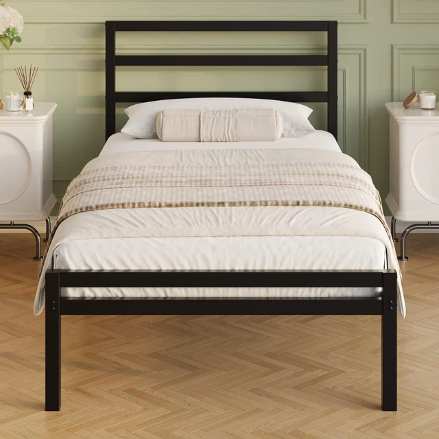 LUTOWN-TEEN METAL SINGLE Bed Frame with Headboard and 90×190cm, Black £ ...